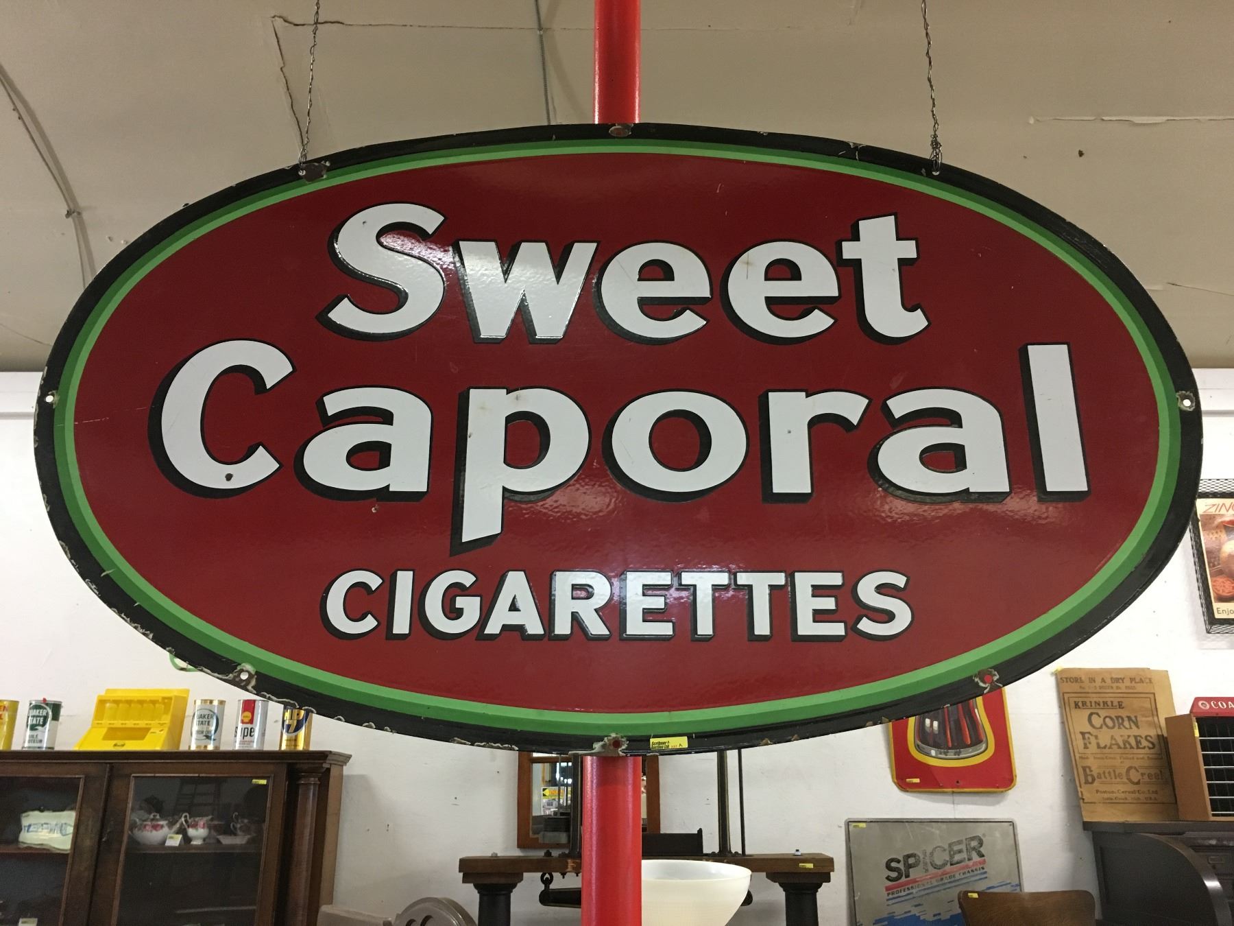 Oval Porcelain Double Sided Sign "Sweet Caporal Cigarettes" (5' x 3')