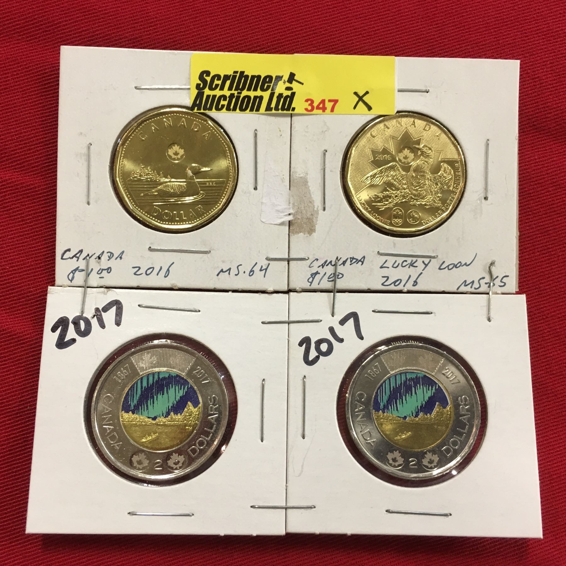 Canada Loonie 2016 (2) & Canada Toonie (colorized) 2017 (2)