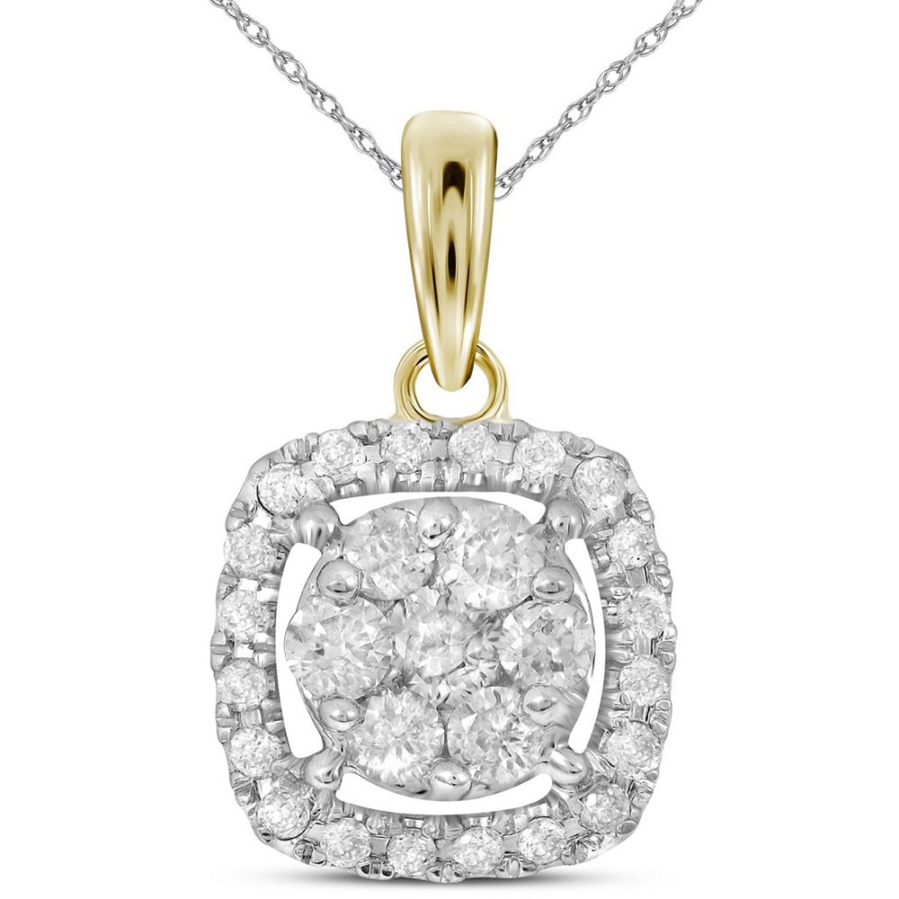 0.25 CTW Diamond Square Cluster Pendant 14KT Yellow Gold - REF-25F4N