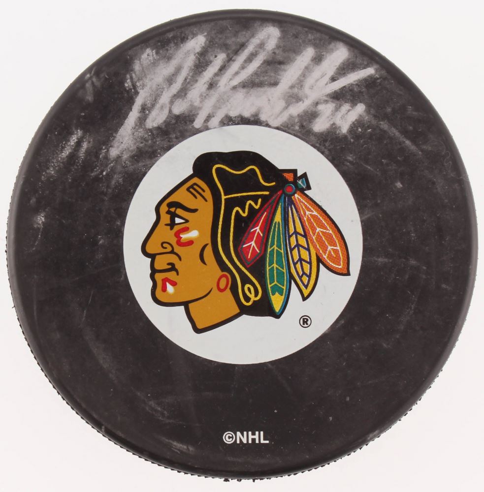 Bob Probert Signed Blackhawks Logo Hockey Puck (Sports Integrity COA)