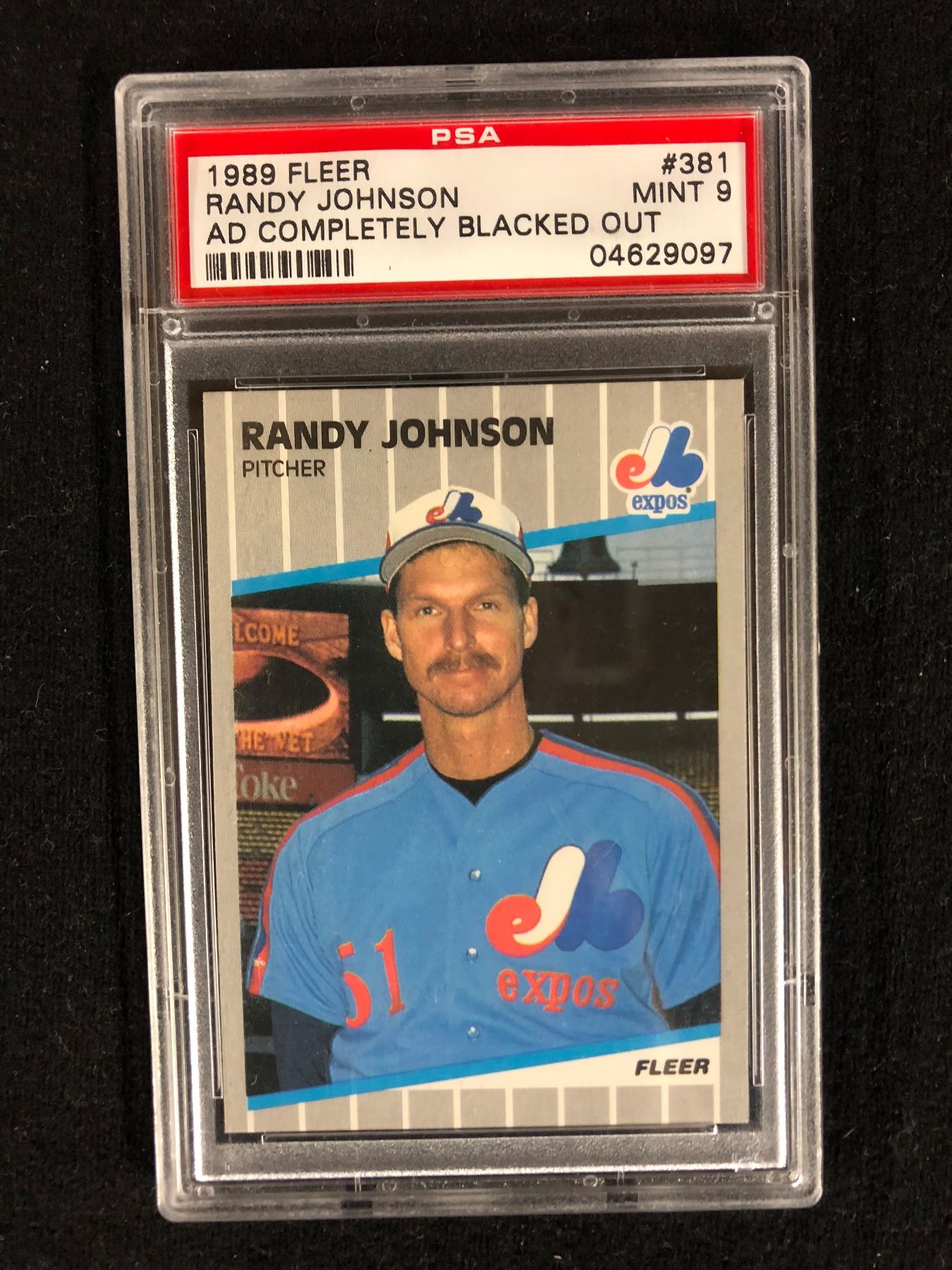 1989 FLEER #381 RANDY JOHNSON AD COMPLETELY BLACKED OUT (MINT 9) PSA ...
