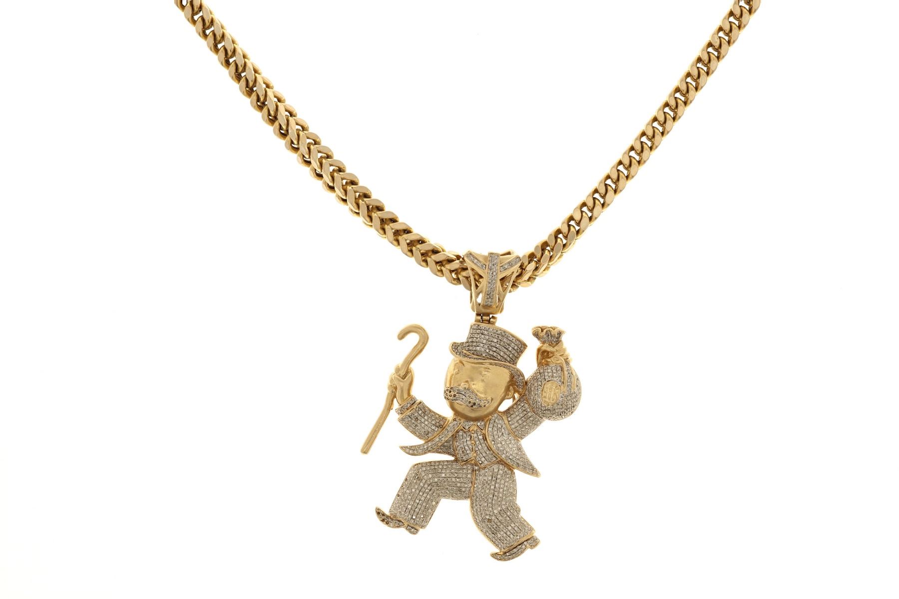 NECKLACE: [1] 10KYG Franco chain necklace, 41"s; and [1] 10KYG Mr ...