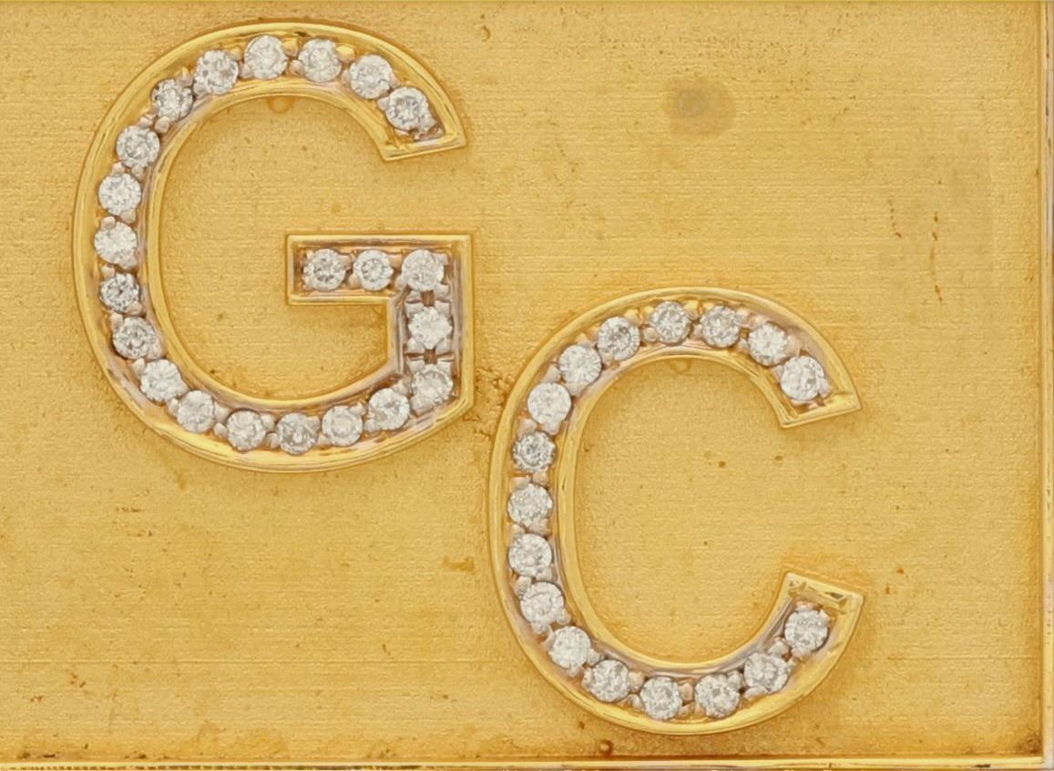 PENDANT: [1] 14KYG pendant "OFIE GC GOON" raised diamond letters ...