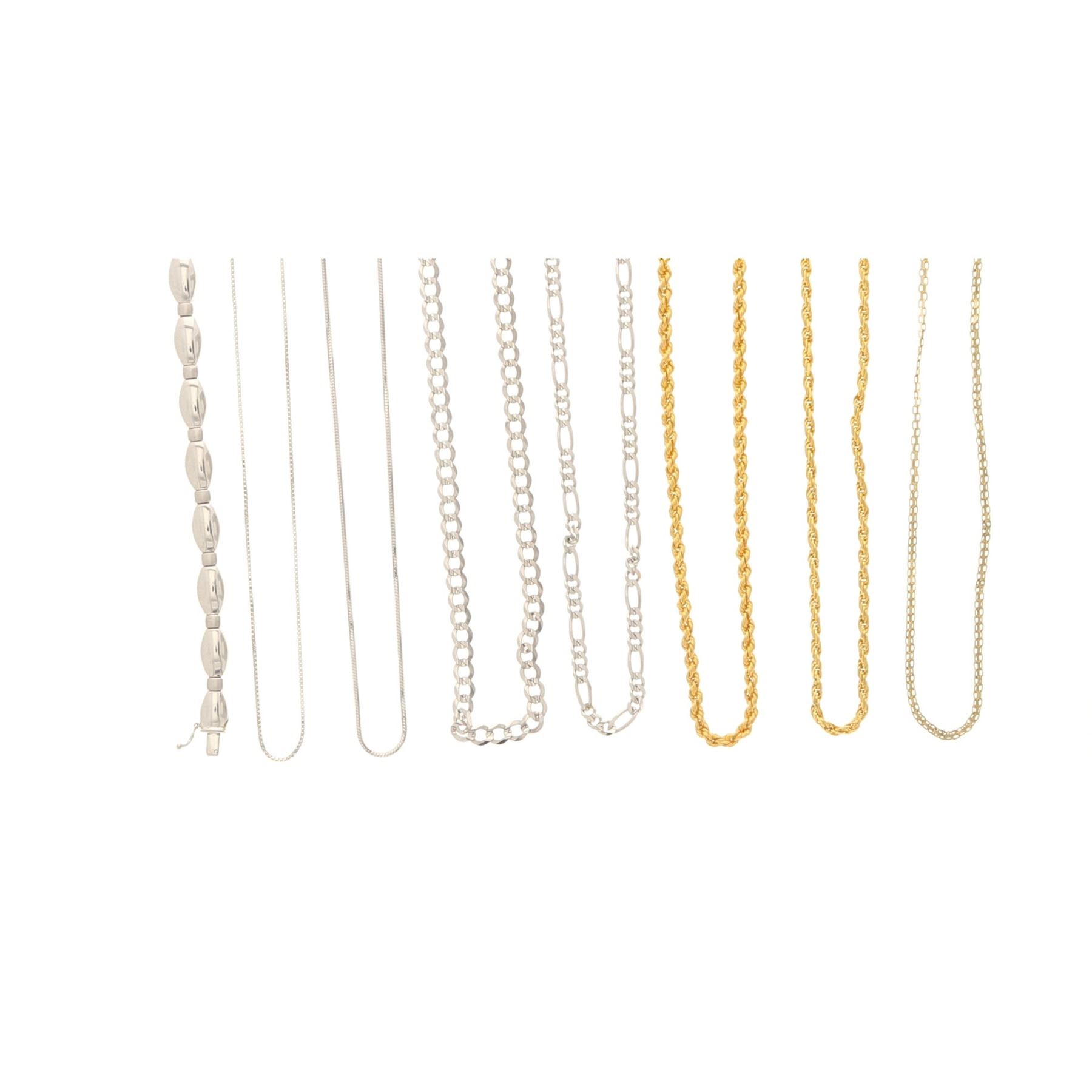 CHAINS: [3] 14k gold chains, 23 inches to 30 inches long; 50.4 grams ...