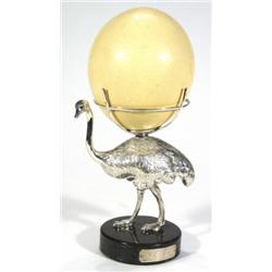 Rifle Ostrich egg trophy, the silver plate…