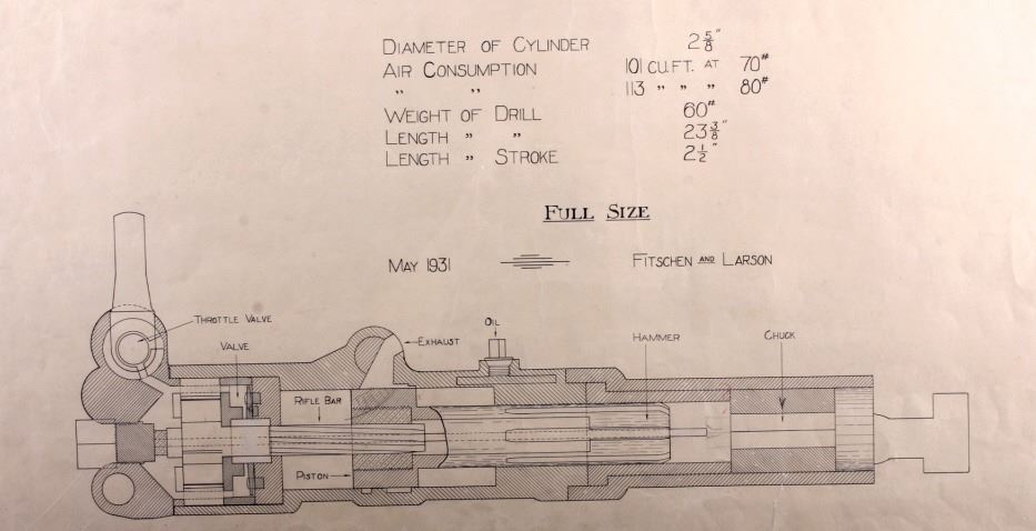 1931 Ingersoll-Rand Rock Drill Schematic Drawing