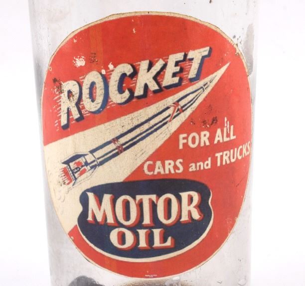 Vintage Motor Oil Decals on Glass Bottles
