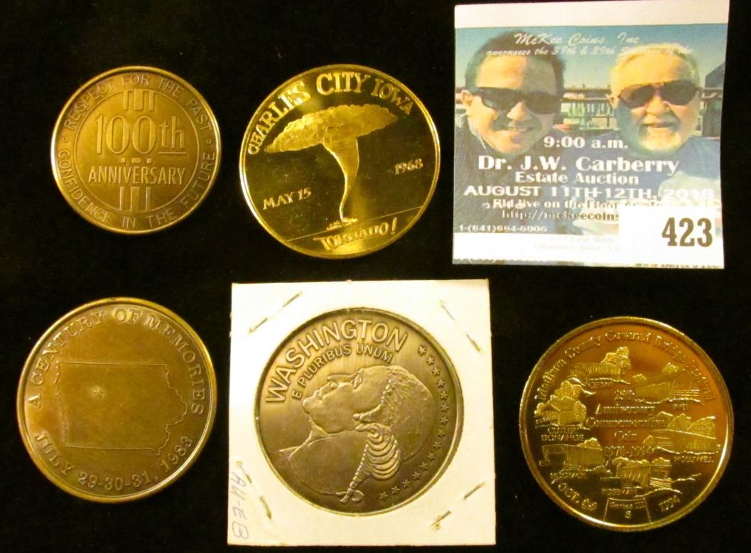 1881-1981 Springville, Iowa Centennial Brass Medal, BU; 1883-1983 ...