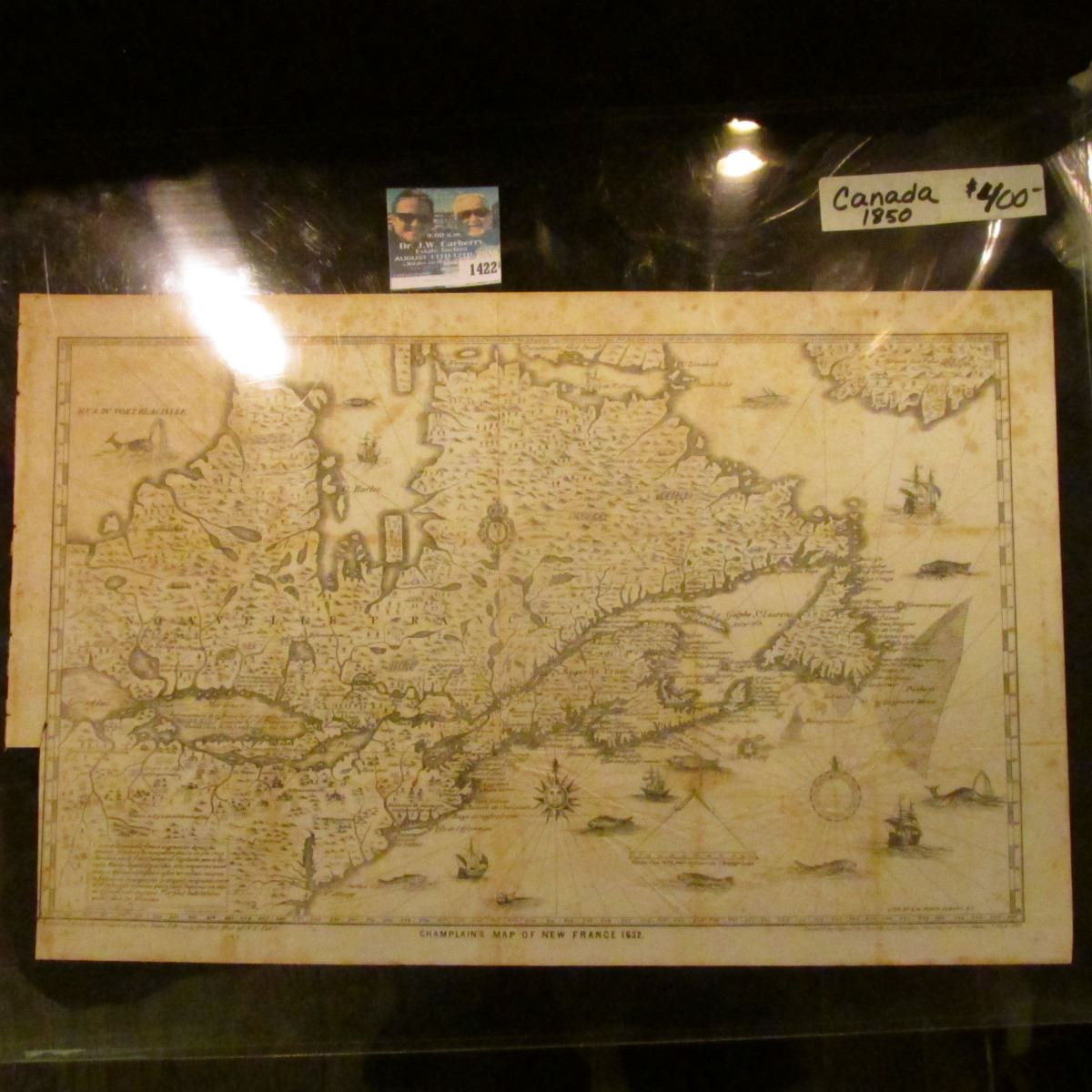 1422 _ 11 7/8' X 18 7/8" Champlain's Map of New France 1632, 1850 Copy ...