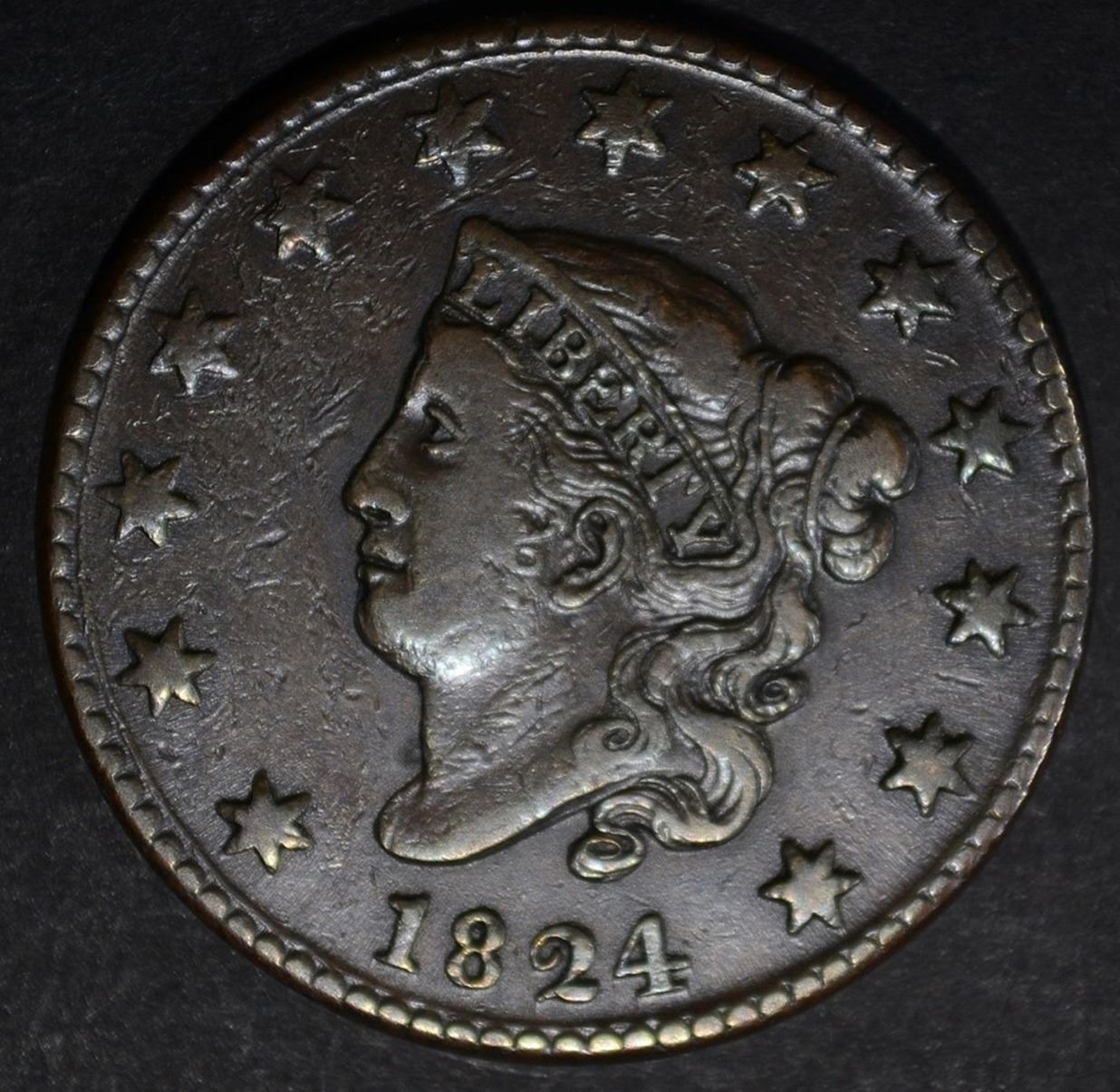 1824 LARGE CENT, VF