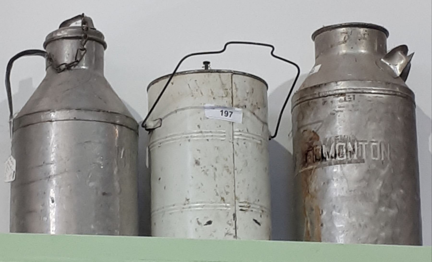 THREE PC LOT-2 VINTAGE CREAM CANS & ONE BUCKET