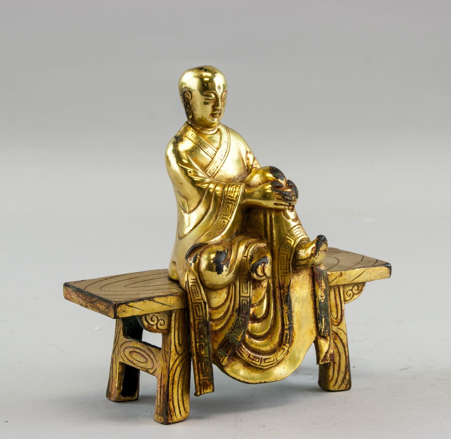 Chinese Late Ming Dynasty Gilt Gold Bronze Lohan