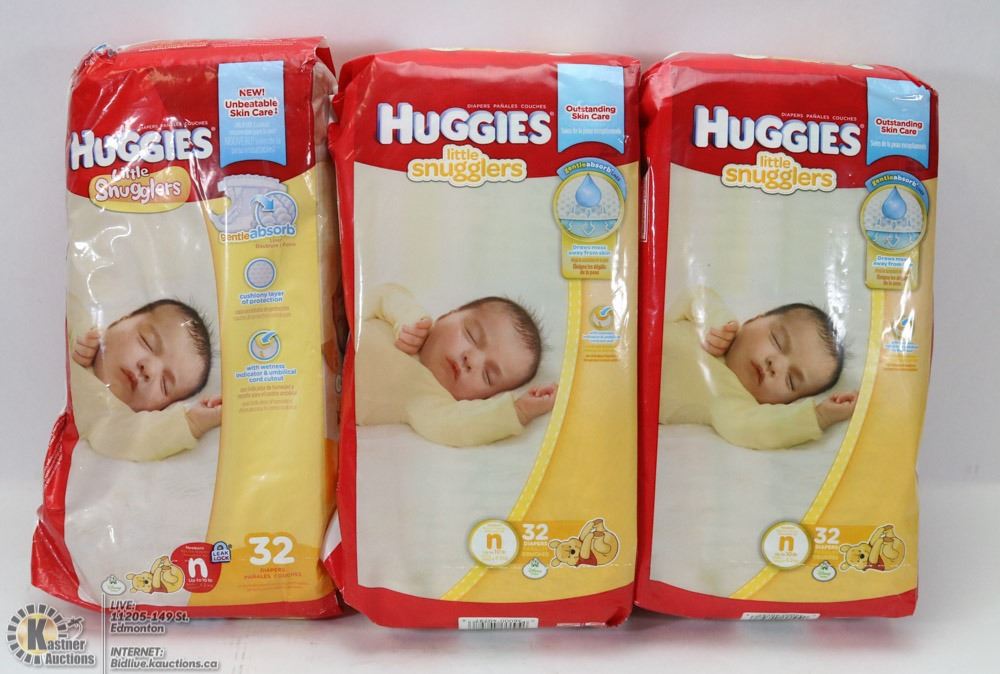 3 PACKAGES OF HUGGIES DIAPERS