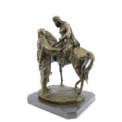 A Man Helping his wife Bronze Statue on Marble Base Sculpture