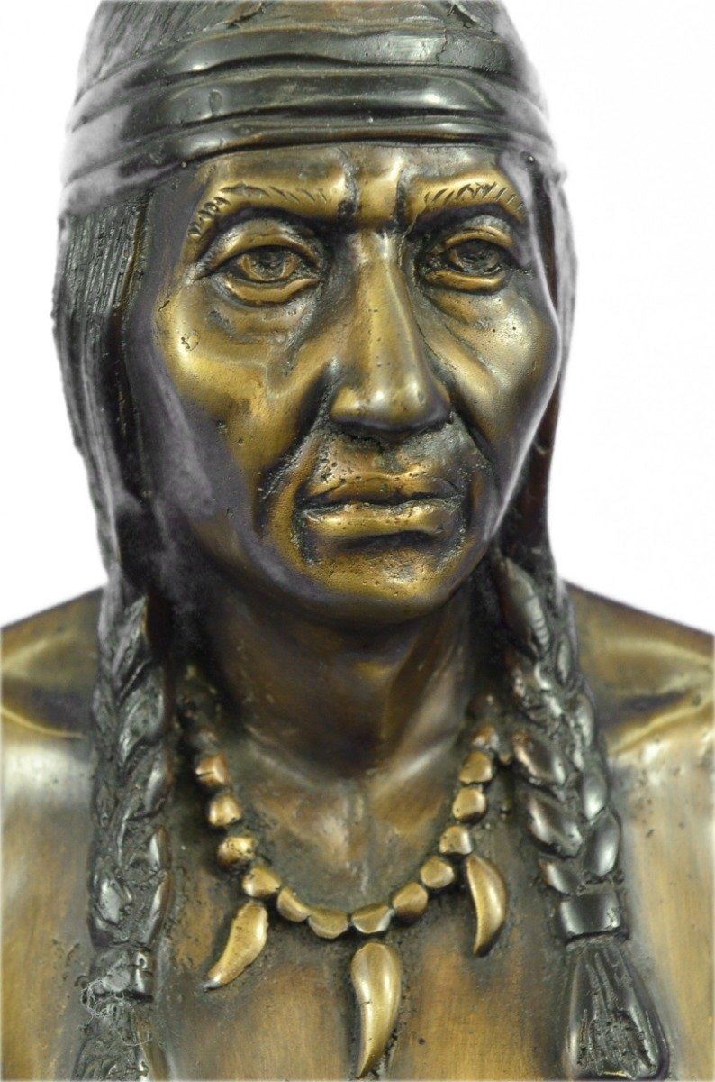 Native American Indian Warrior Chief Bust Bronze Sculpture