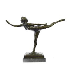 Dancer Arabesque Bronze Statue on Marble Base Sculpture