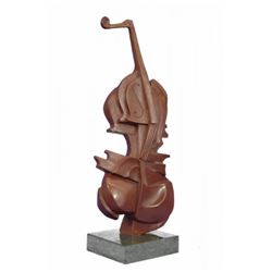 Playing Cello Bronze Sculpture on Marble Base Figurine