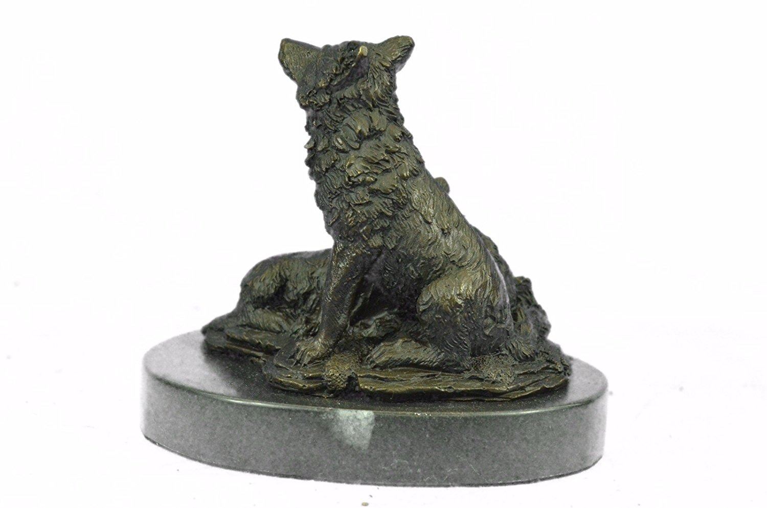 Miniature Wolf Family Bronze Sculpture on Marble Base Statue