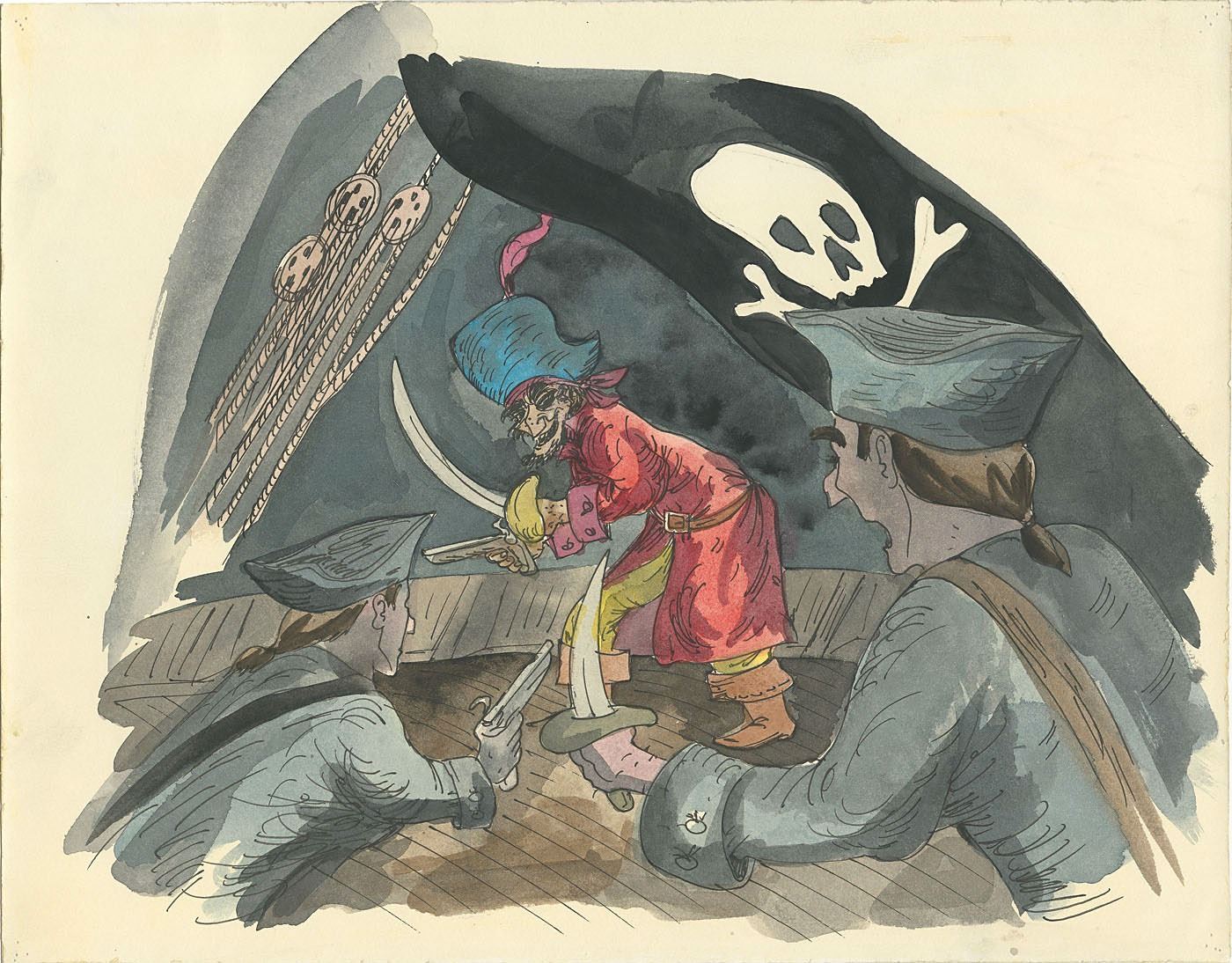 Pirates of the Caribbean ride concept painting by Marc Davis