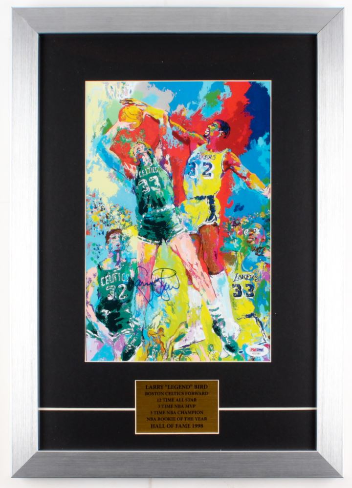 Larry Bird Signed Leroy Neiman "Larry Bird vs Magic Johnson" 14.5x20.5 Custom Framed Print Display