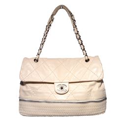 Chanel Cream Quilted Leather Zip Bottom Classic Shoulder Bag