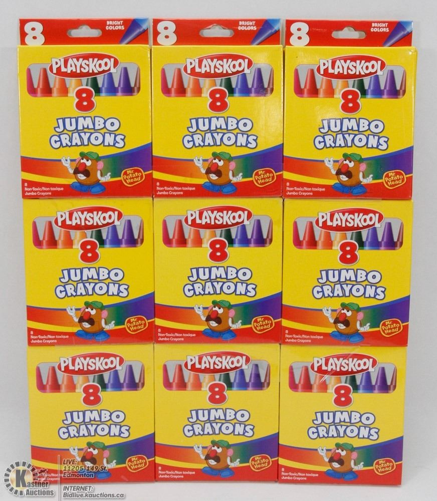 9 PACKS OF 8 JUMBO PLAYSKOOL CRAYONS