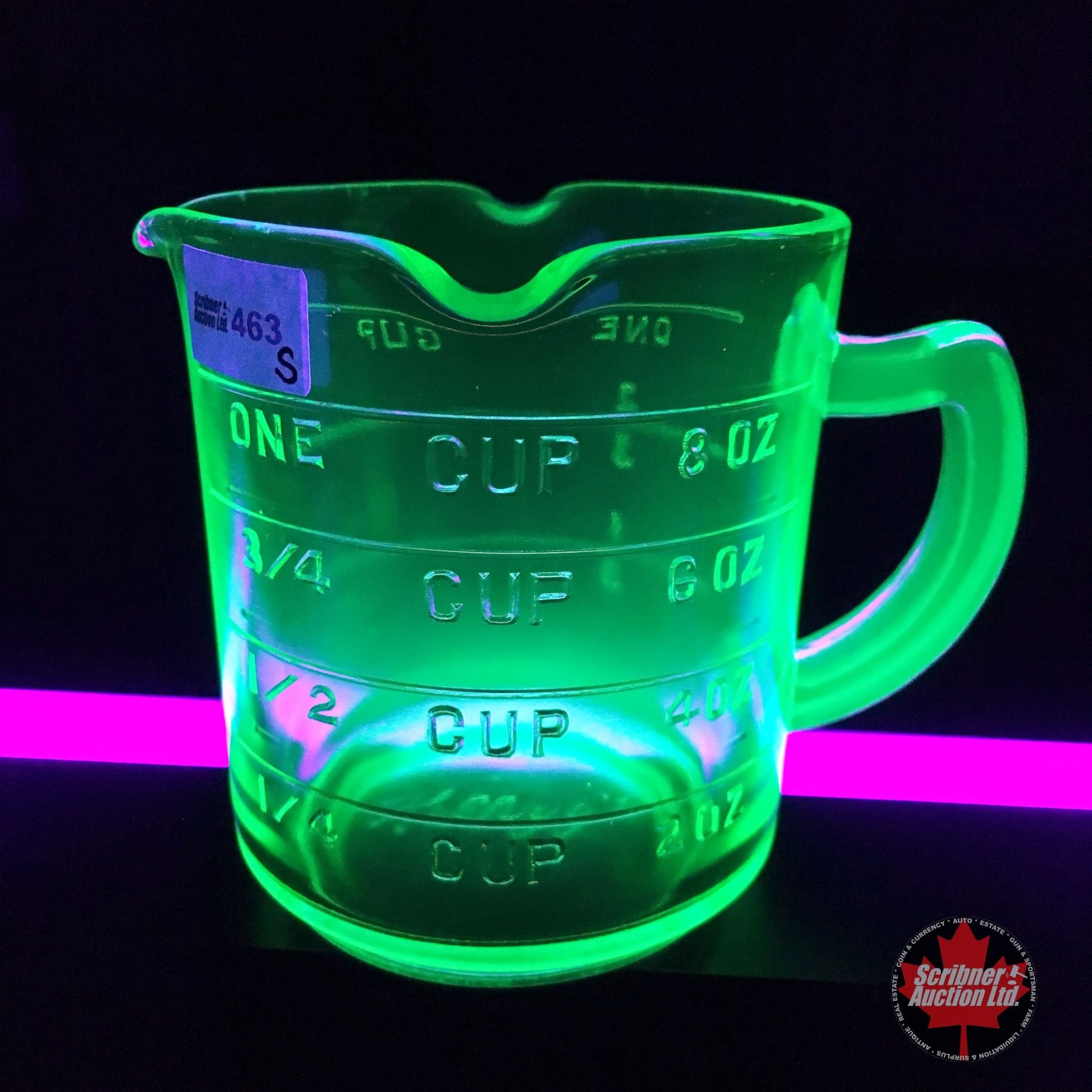 Depression Glass (Green Vaseline Glass) Measuring Cup "Kellogg's"