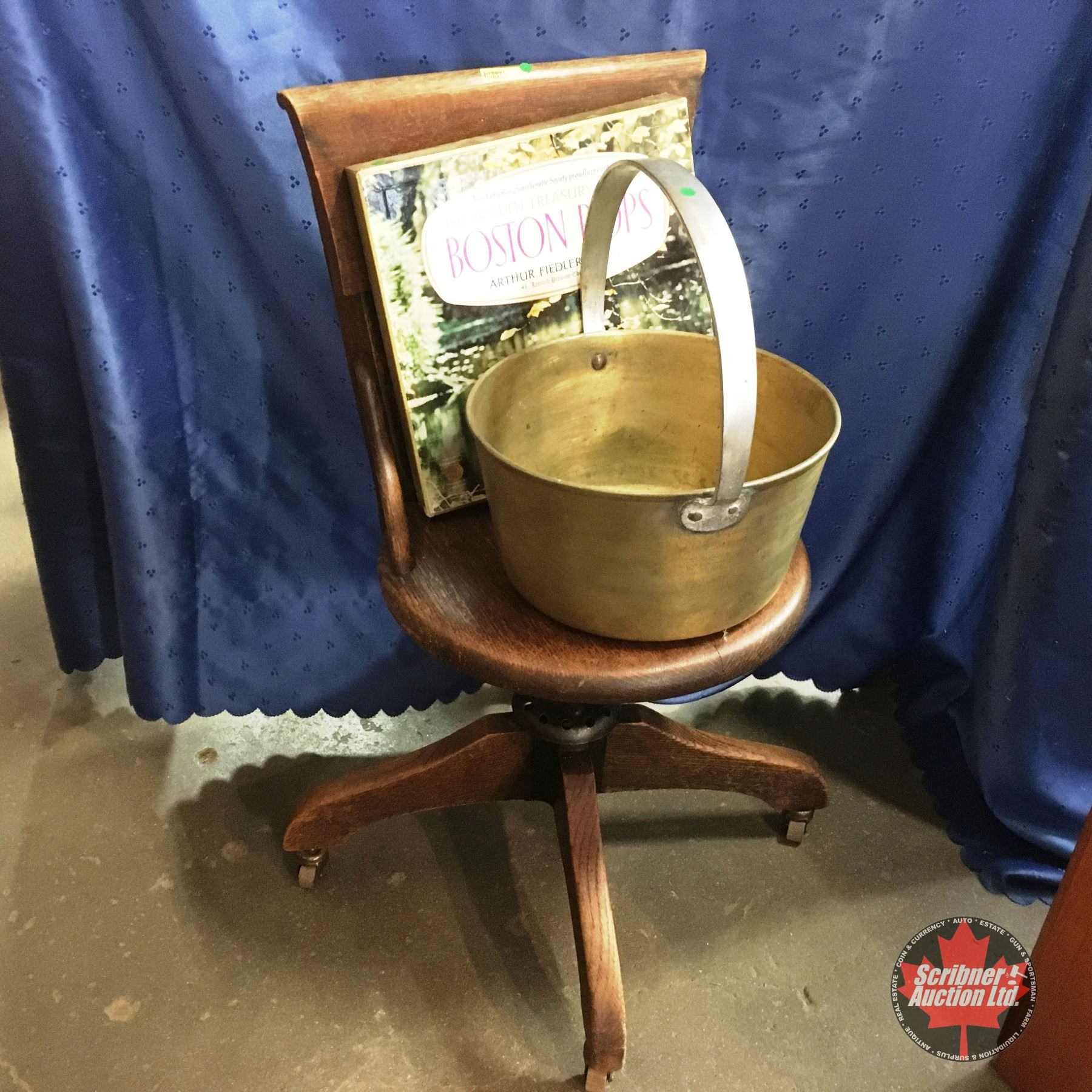 Wooden Office Chair (Round Seat) w/Brass Kettle Pot & "Boston Pops ...