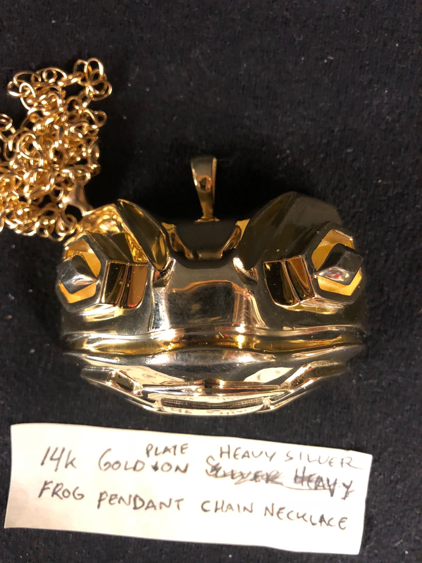 14K GOLD PLATE HEAVY SILVER FROG PENDANT CHAIN NECKLACE