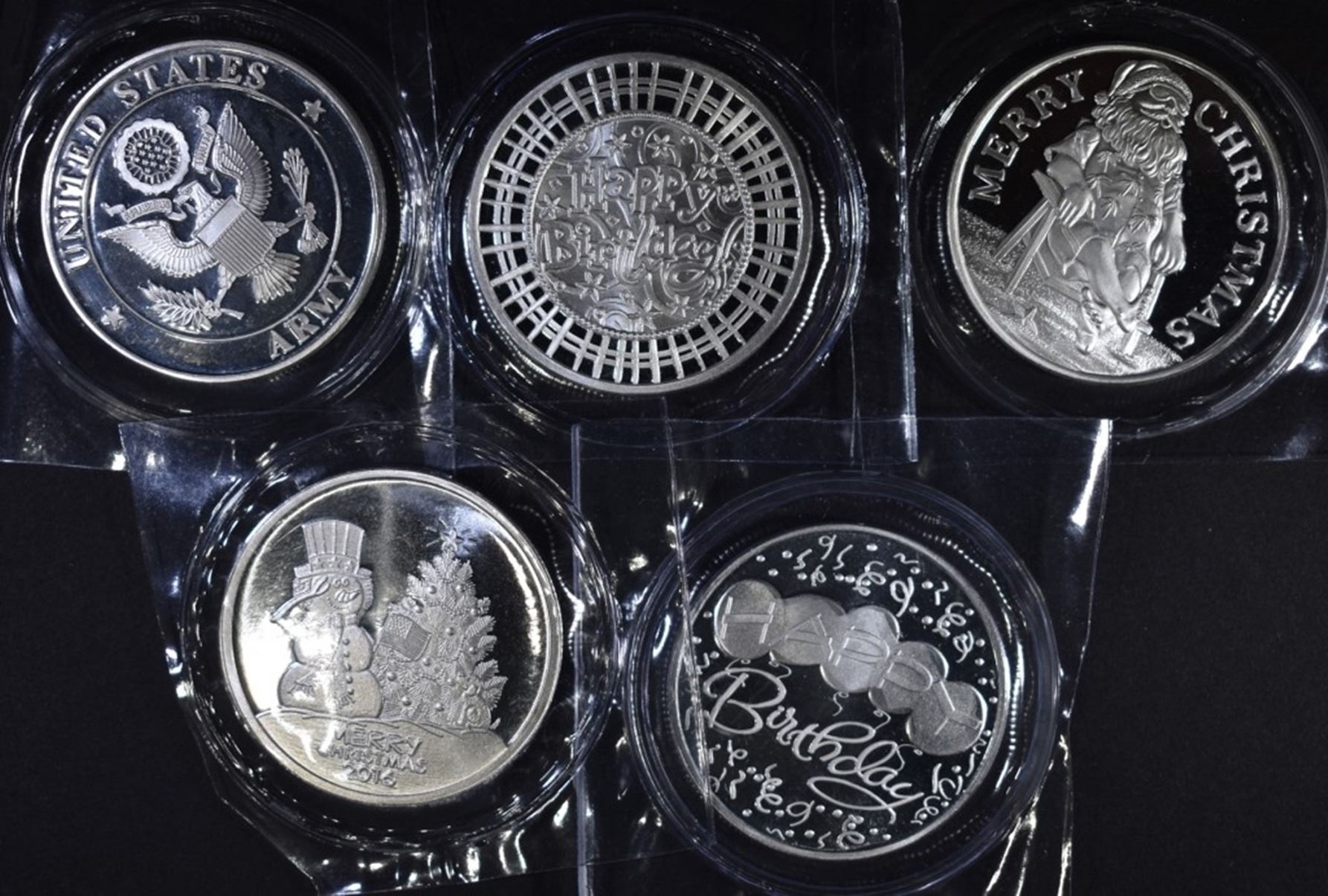 5-DIFFERENT 1oz .999 SILVER ROUNDS