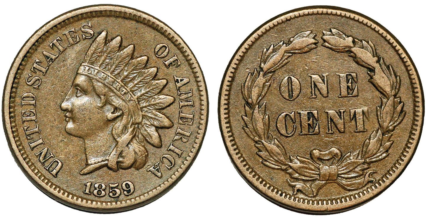USA. Copper One Cent Piece 1859 "Indian Head". Nice Choice VF