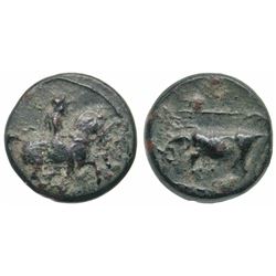 ANCIENT GREEK bronze - Thessaly, Krannon, 400-344 BC - horseman / bull