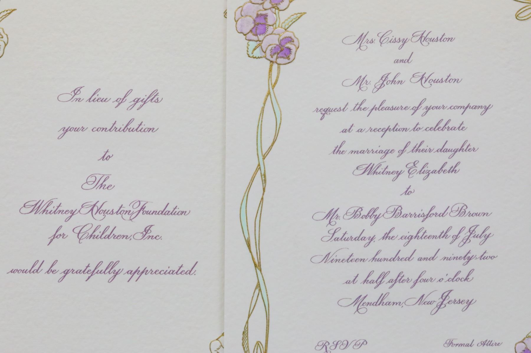 Whitney Houston & Bobby Brown Wedding Invitation