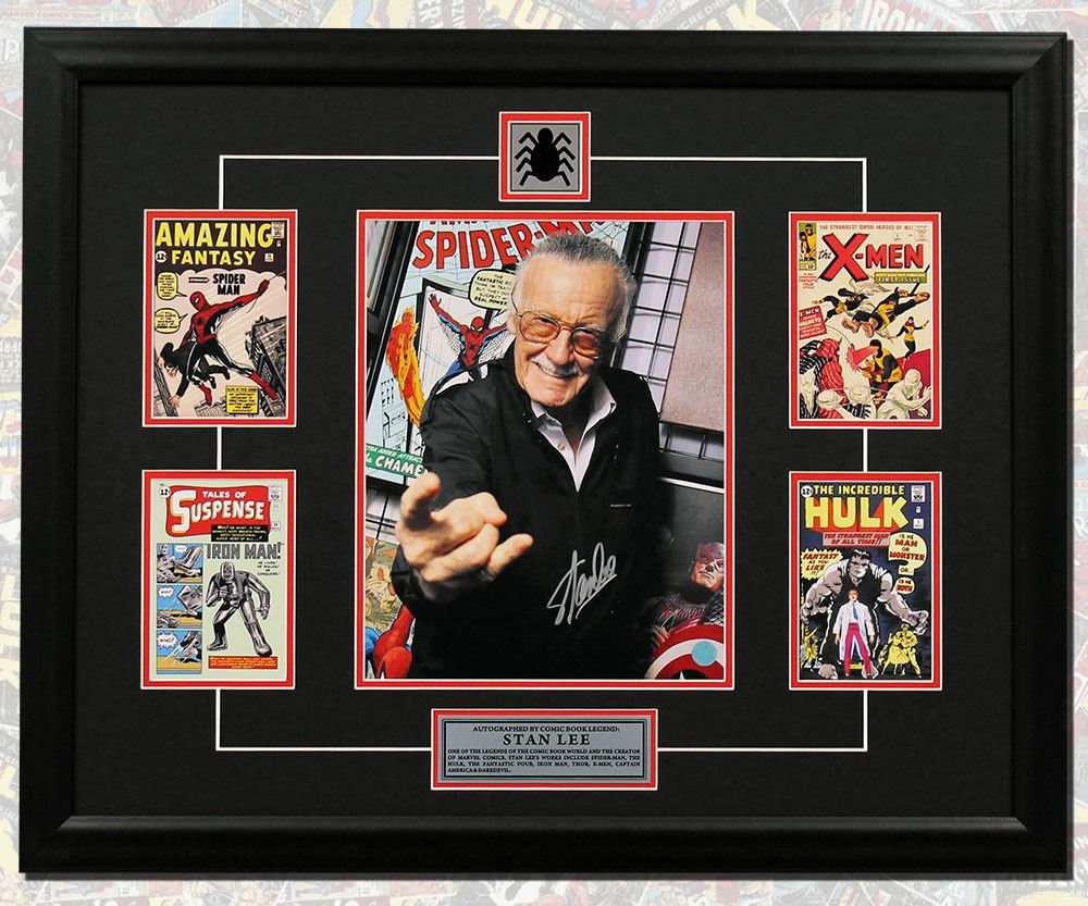 Stan Lee Autographed Web Slinger Comic Book Covers Collage 25x31 Frame