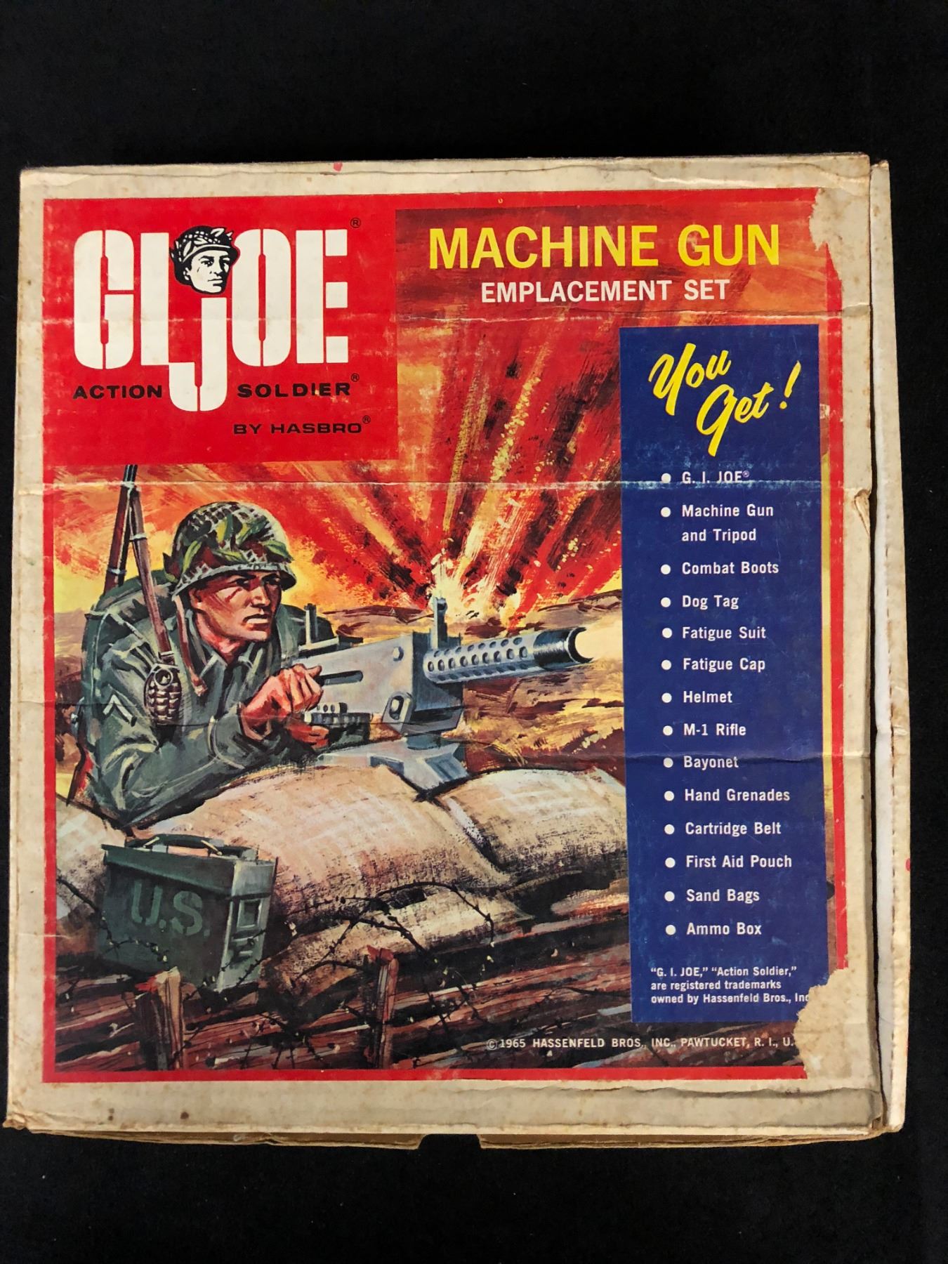 VINTAGE GI JOE W/ 1965 MACHINE GUN EMPLACEMENT SET W/ ORIGINAL BOX