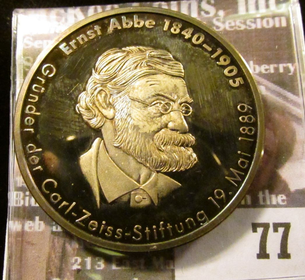 Silver Medal Ernst Abbe 100 Jahre Carl Zeiss Stiftung .999 Silver Proof ...