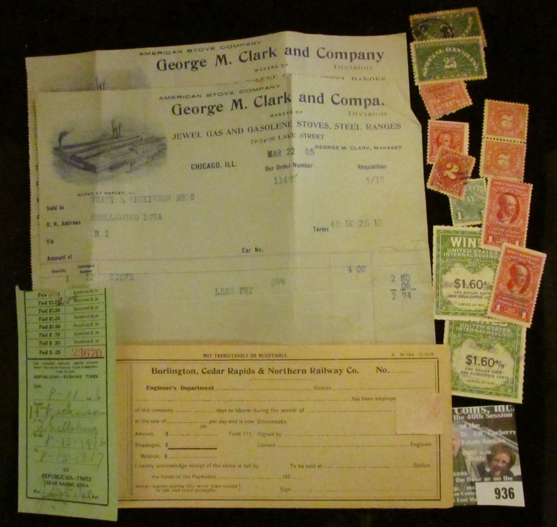 936 _ Pair of 1905 Invoices "American Stove Company George M. Clark and ...