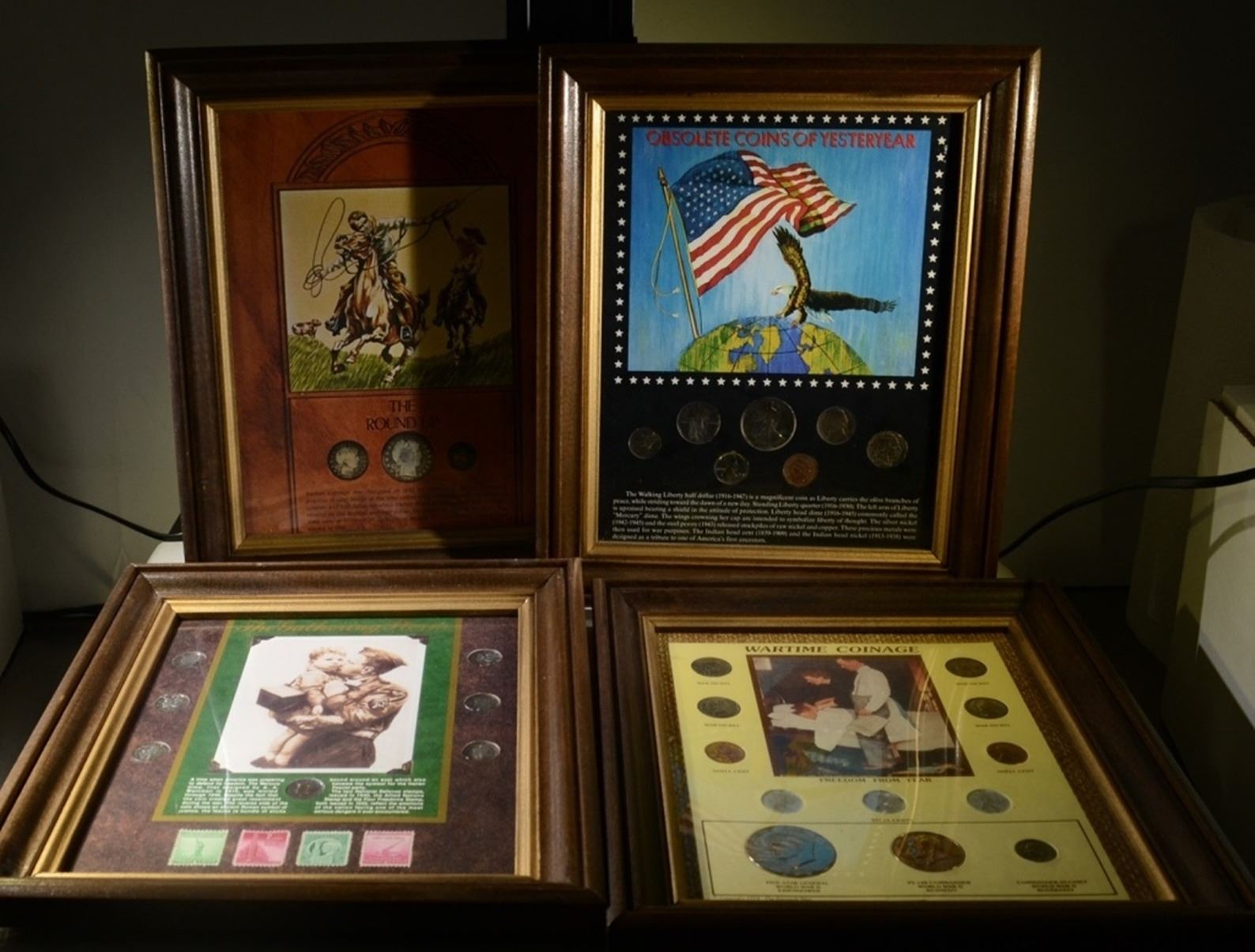 4 FRAMED COIN PICTURES: