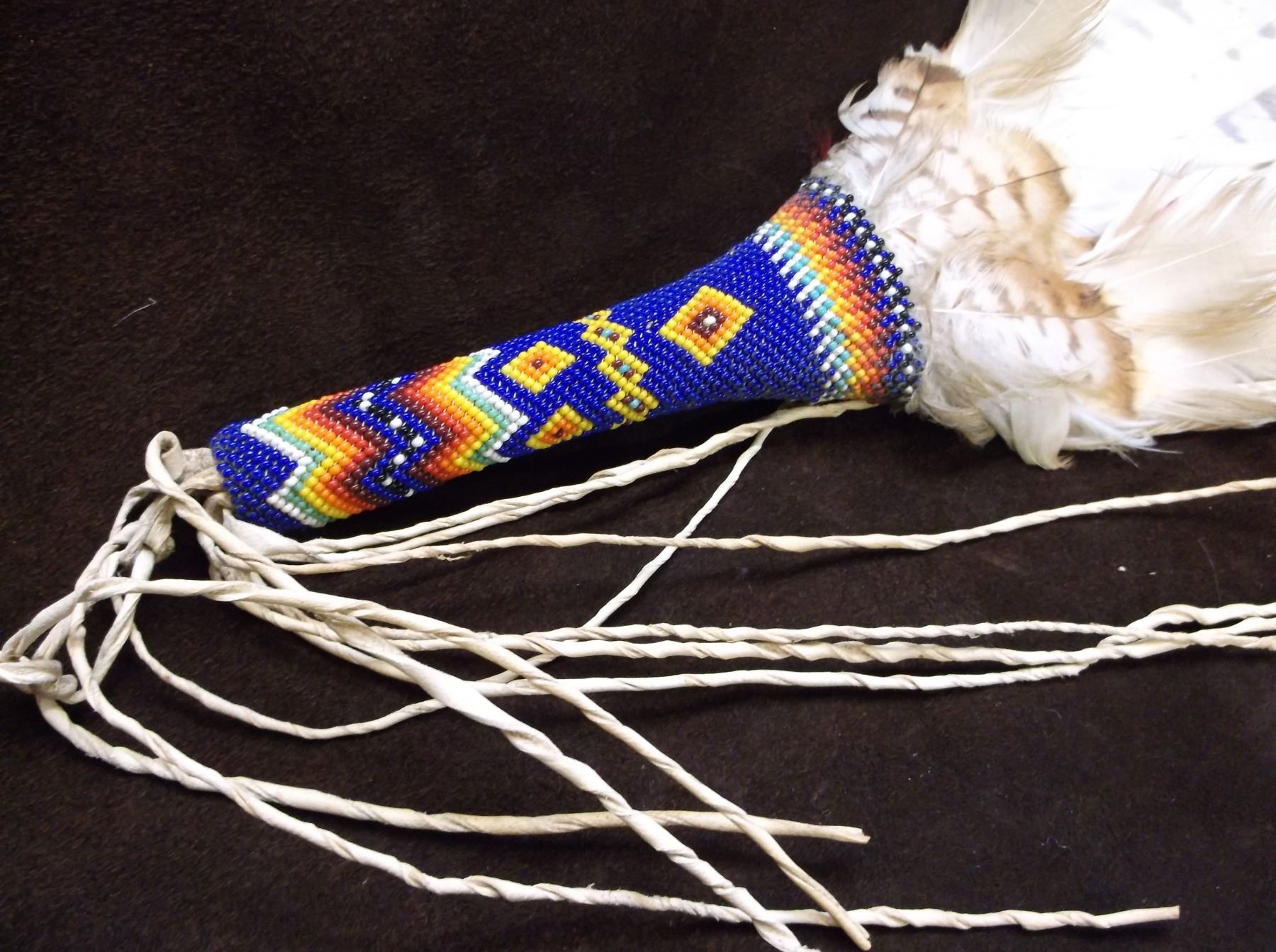 Beaded Turtle Rattle- 9.25"L- Tomahawk with Rawhide Covered Shaft- 6 ...