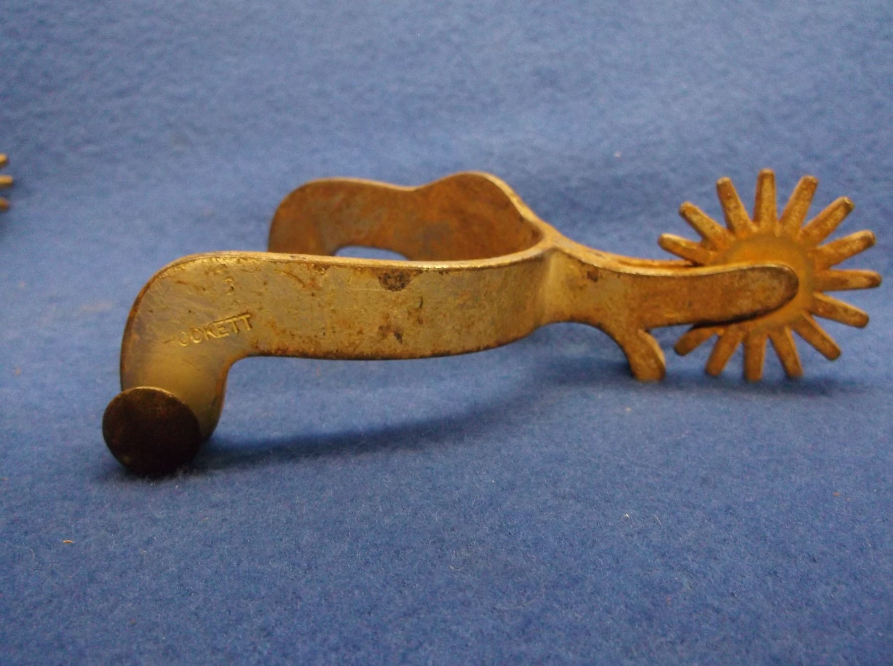 Marked Crockett Enamel Spurs- Chap Guards- 16 Point Rowels