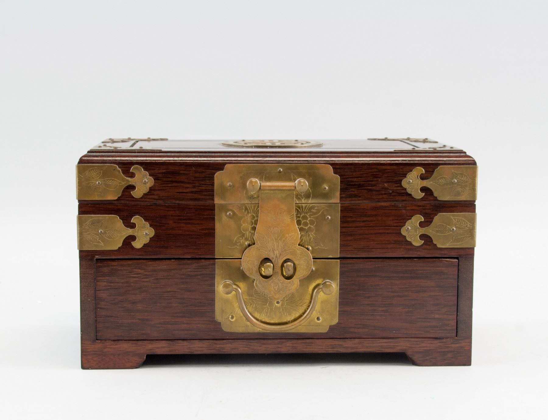 Chinese Wood and Brass Hardware Jewelry Box