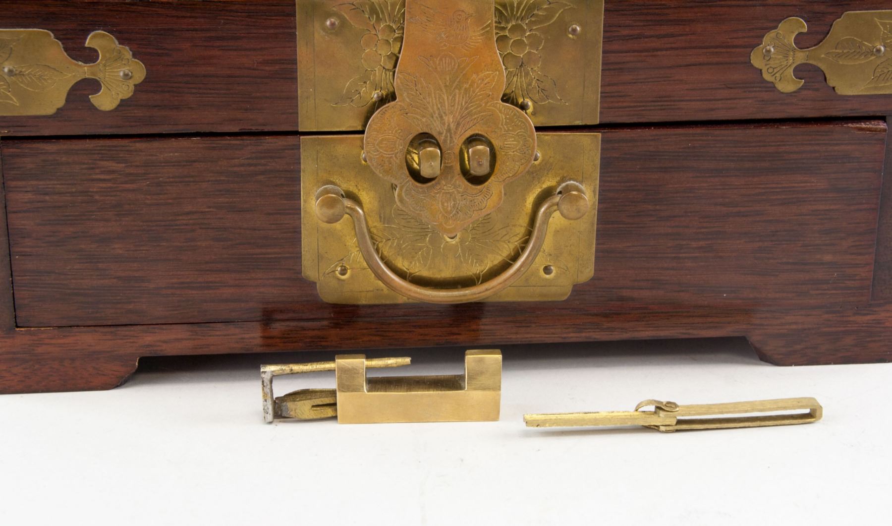 Chinese Wood and Brass Hardware Jewelry Box