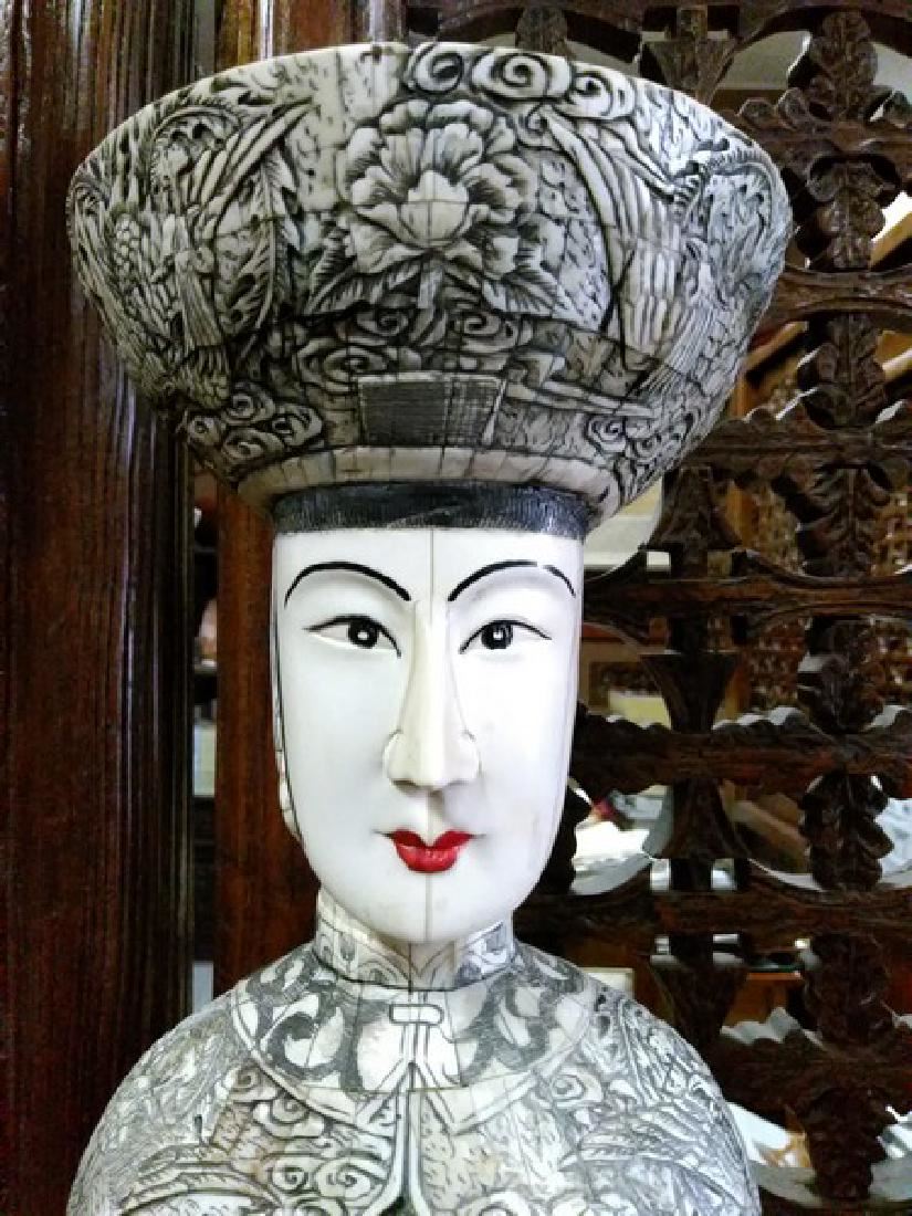 Large Antique Chinese Emperor Empress Bone Statues