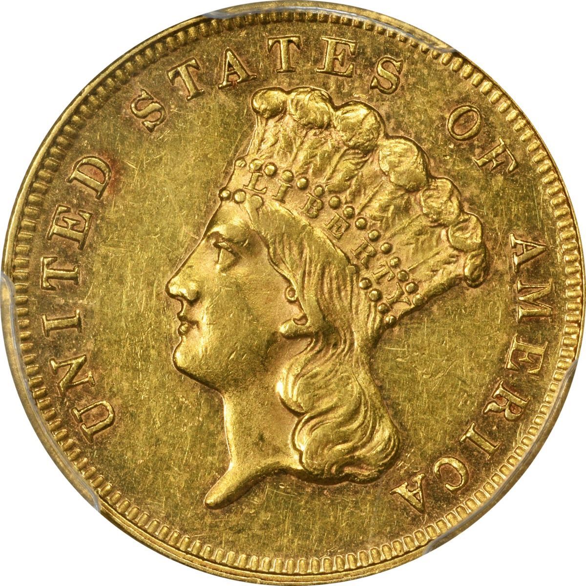 Choice AU 1883 $3 Just 900 Minted. 1883 Gold $3. AU-58 PCGS.