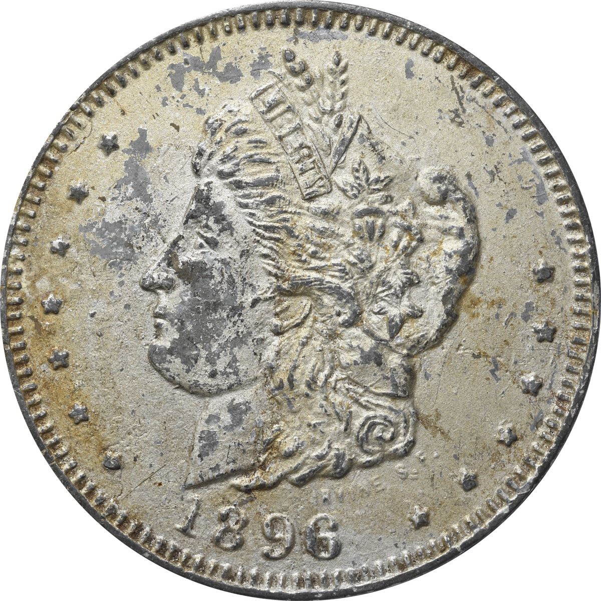 1896 Bryan Money. 16 to 1 – NIT. Zerbe 66. Lead. 89 mm. Overall EF.