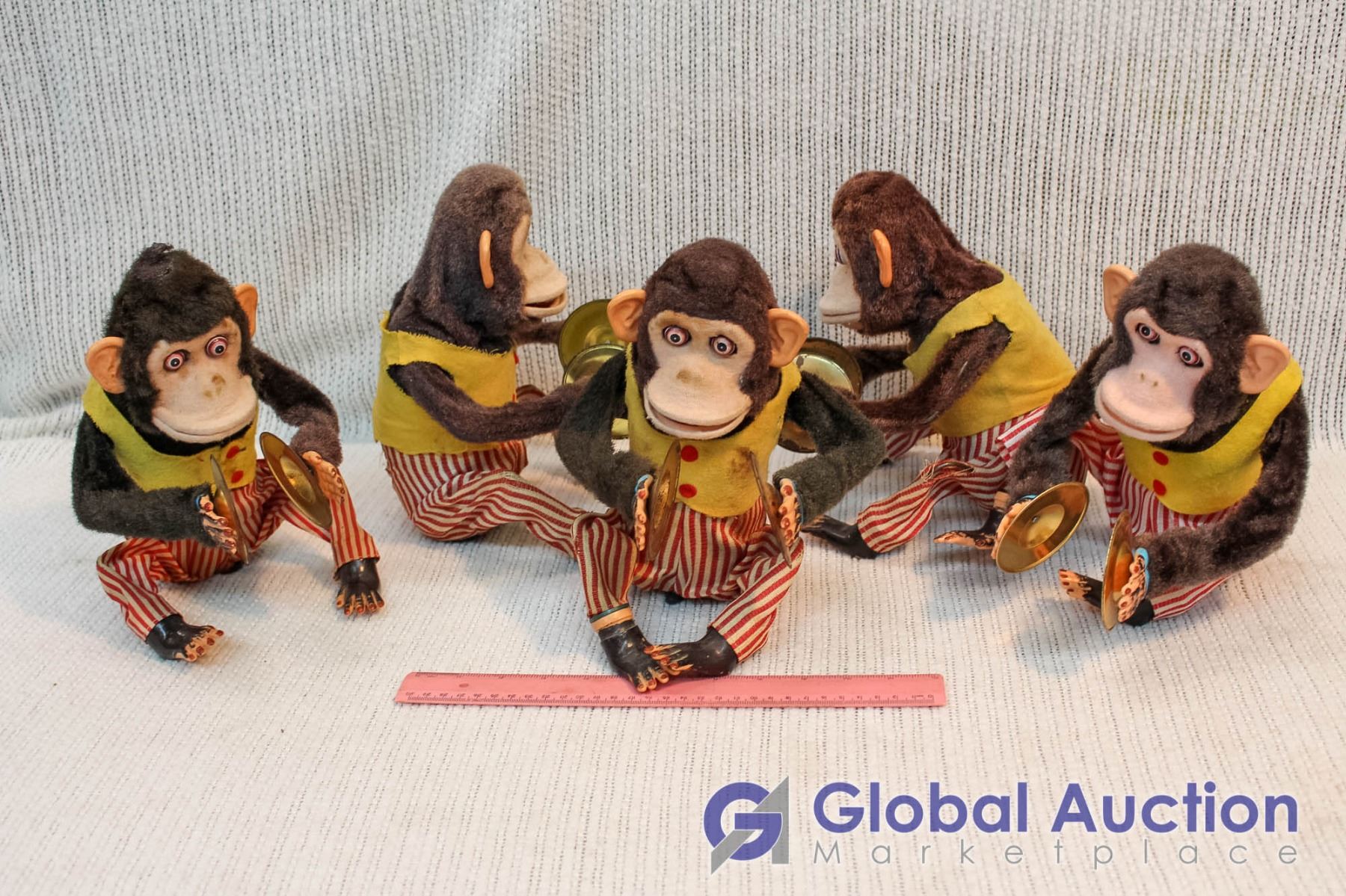(5) Original 1950s Vintage Cymbal Banging Monkey Toys, Jolly Chimps
