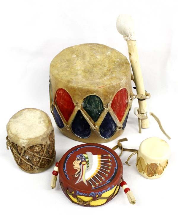 4 Small Native American Pueblo Drums