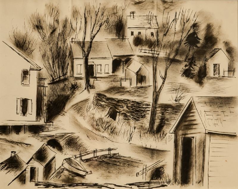 Konrad Cramer, Street Scene, Pen and Ink Drawing