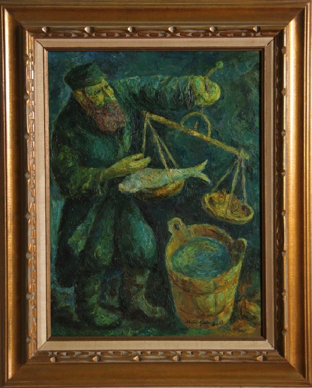 Chaim Goldberg, Fishmonger, Oil Painting