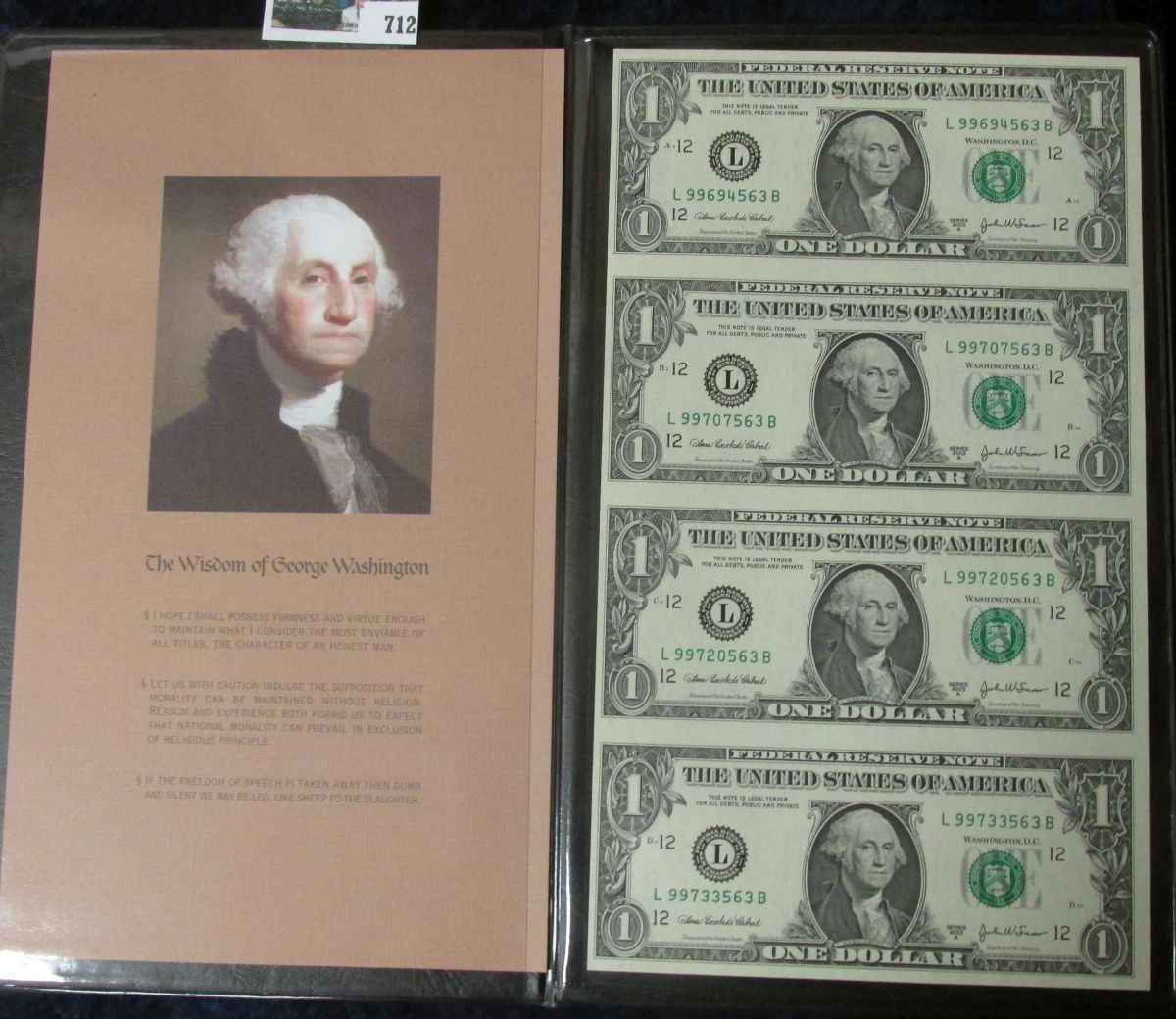 UNCUT SHEET OF FOUR 2003-A ONE DOLLAR NOTES